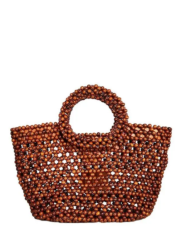 Aqua Woven Beaded Top Handle Bag - Brown