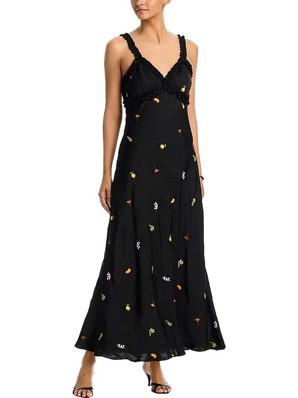 Aqua Embroidered Maxi Dress - Black
