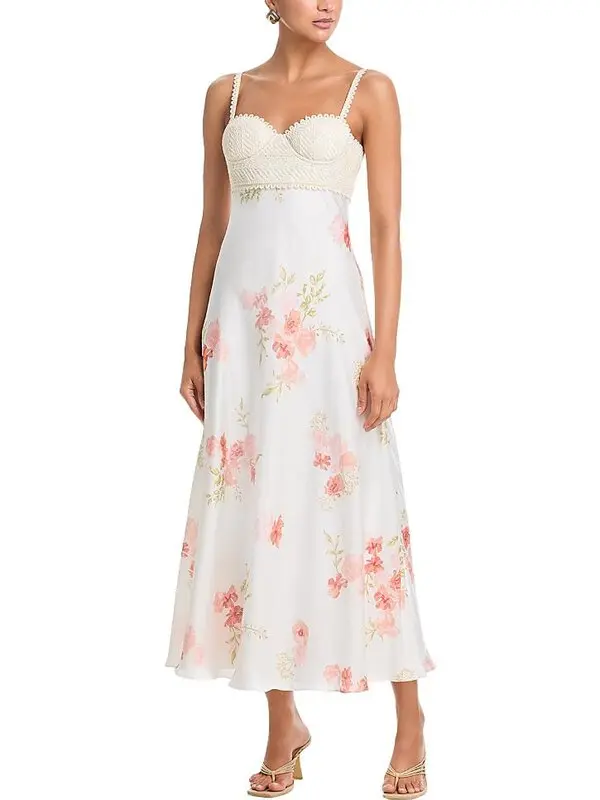 Aqua Sleeveless Floral And Lace Midi Dress Exclusive - White Multi