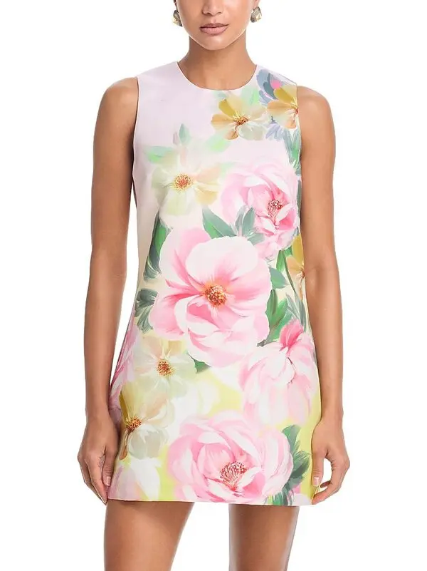 Aqua Floral Print Shift Mini Dress - Pink Multi