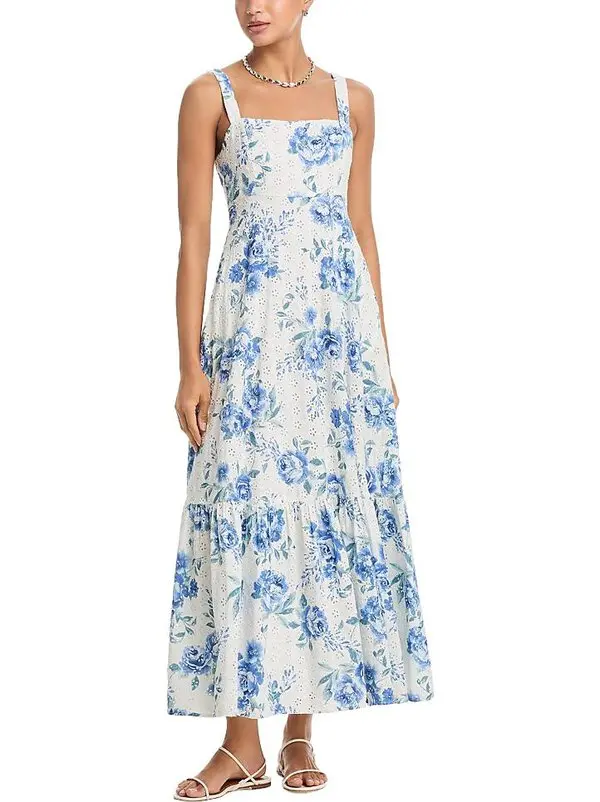 Aqua Floral Eyelet Maxi Dress - White/blue