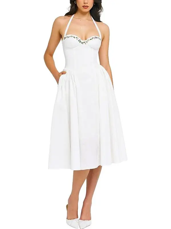 MISS CIRCLE Gianna Embroidered Halter Maxi Dress - White