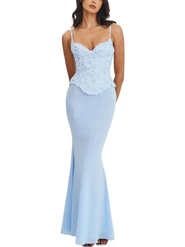 MISS CIRCLE Aurielle Sweetheart Mermaid Peplum Maxi Dress - Baby Blue