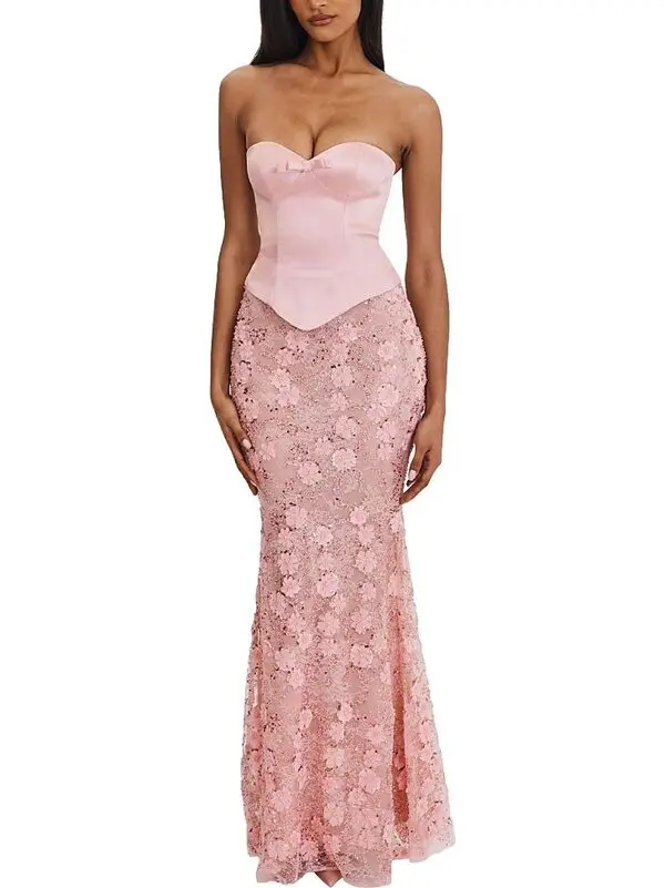 MISS CIRCLE Uliya Strapless Mermaid Peplum Maxi Dress - Rosy Pink