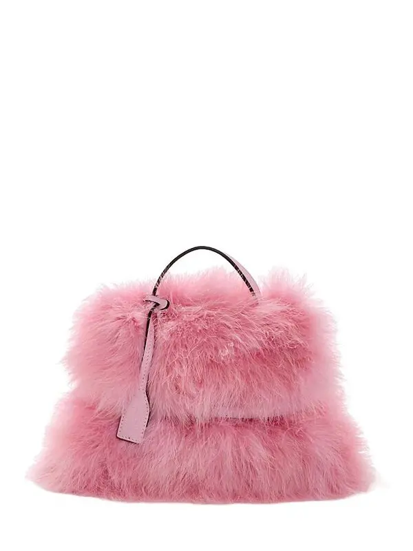 Moschino Tie Me Small Feather Top Handle Bag - Pink
