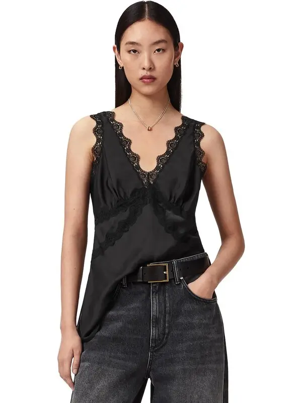 ALLSAINTS Ilka Lace Trim Cami Top - Black