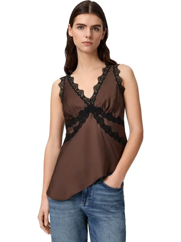 ALLSAINTS Ilka Lace Trim Cami Top - Brown