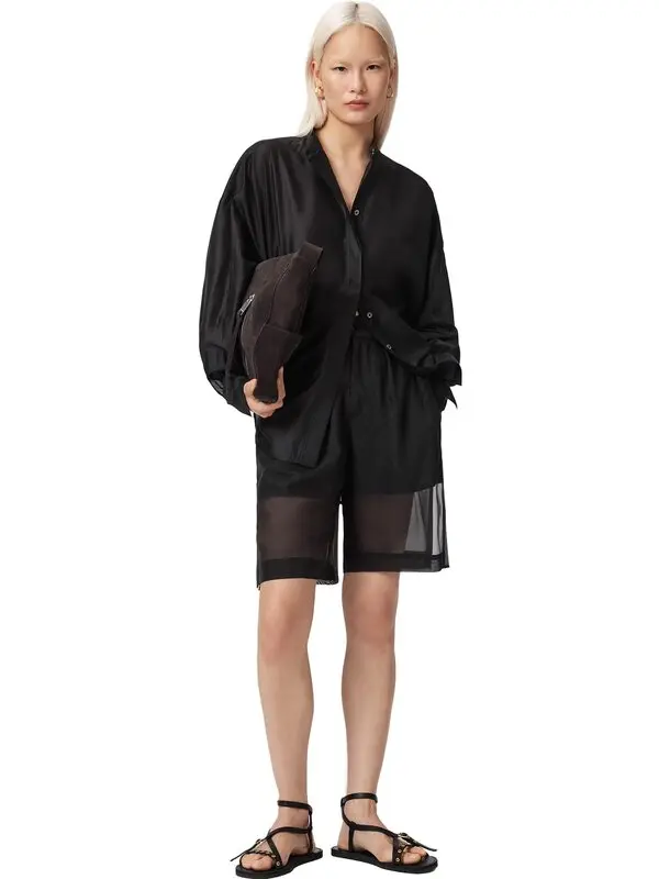 ALLSAINTS Banu Pleated Sheer Shorts - Black