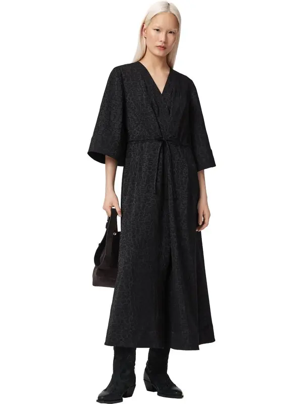 ALLSAINTS Diana Leopard Print Pleated Maxi Dress - Leppo Black