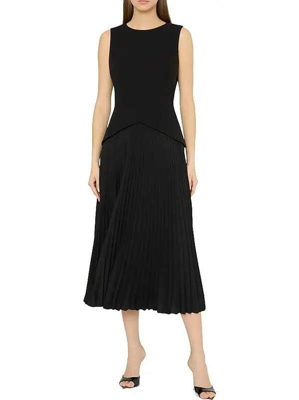 MILLY Haddy Pleated Midi Dress - Black