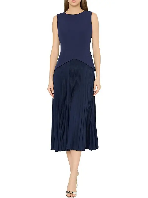 MILLY Haddy Pleated Midi Dress - Navy