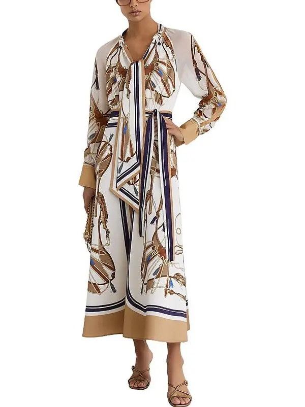 REISS Petite Ellie Foulard Print Dress - Ivory/neutral