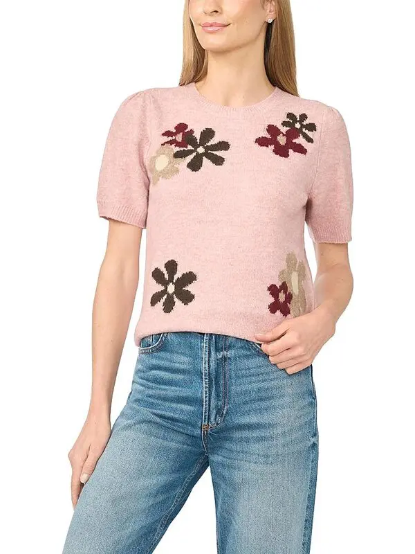 CECE DUPRAZ Groovy Flower Short Sleeve Pullover Sweater - Zephyr