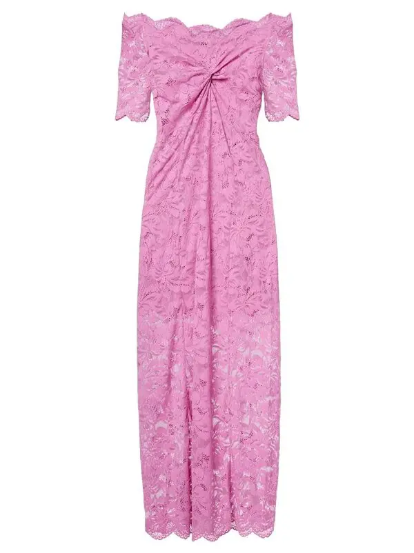 Rabanne Off-shoulder Lace Midi Dress - Pink