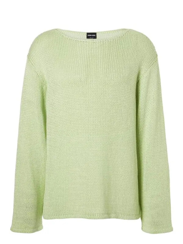 Giorgio Armani Open-knit Linen-blend Sweater - Green