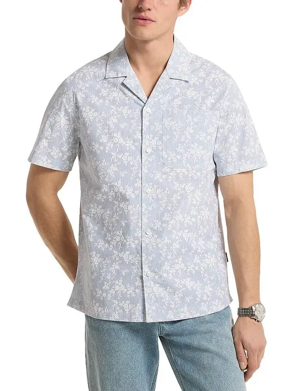 Michael Kors Short Sleeve Floral Stripe Camp Collar Shirt - Chambray