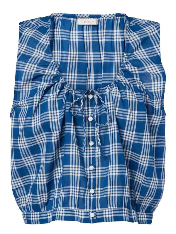 DÔEN Checked Cotton Top - Blue