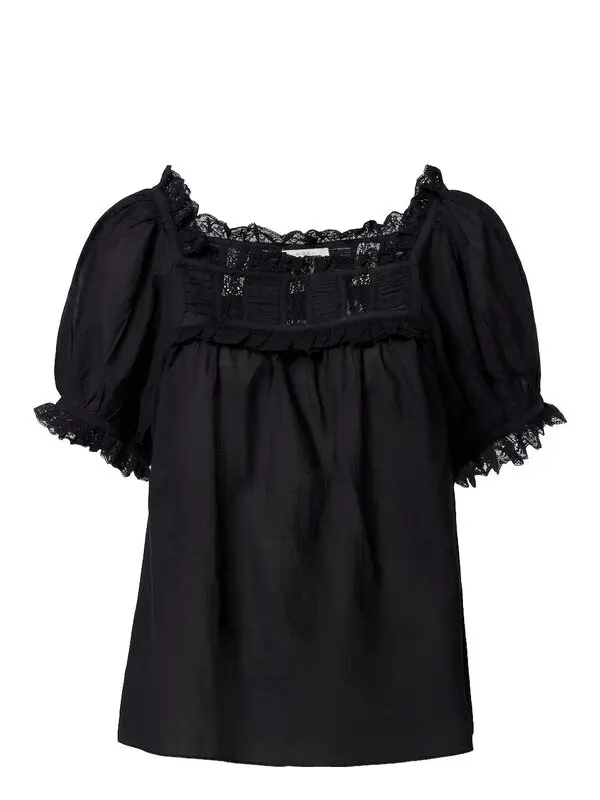 DÔEN Frances Lace-trimmed Cotton-blend Top - Black