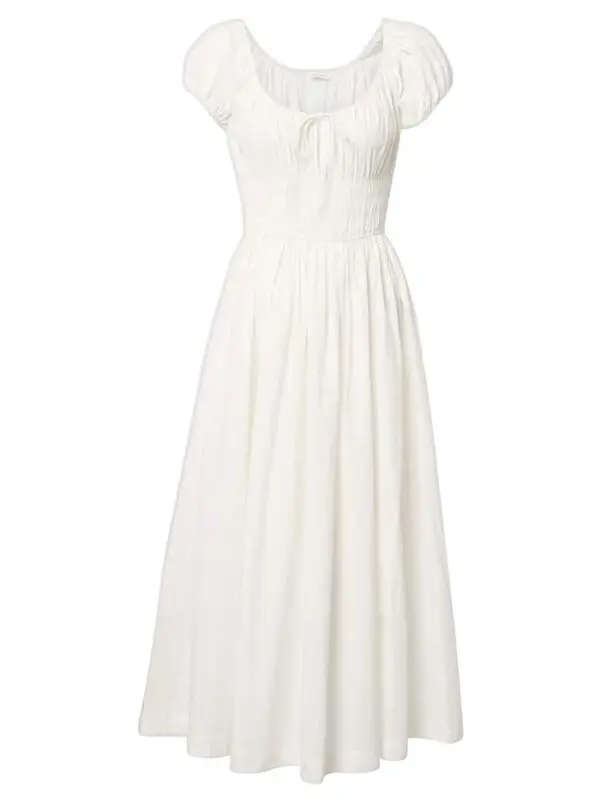 DÔEN Quinn Smocked Cotton Poplin Midi Dress - White