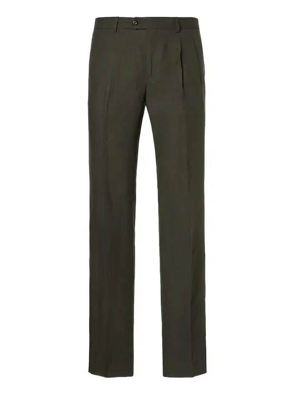 Rubinacci Pleated Linen Slim Pants - Green