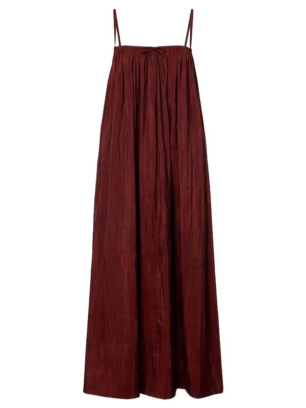 Saint Laurent Gathered Taffeta Midi Dress - Burgundy