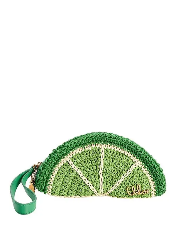 Chloé Lime Crochet Cotton Pouch - Conifer Green