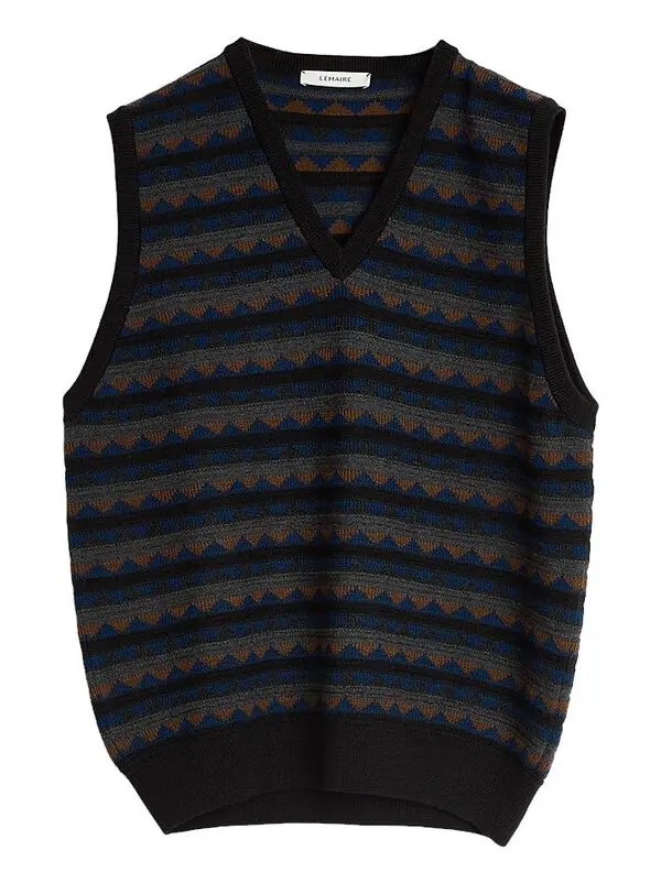 LEMAIRE V Neck Jacquard Vest - Black Combo