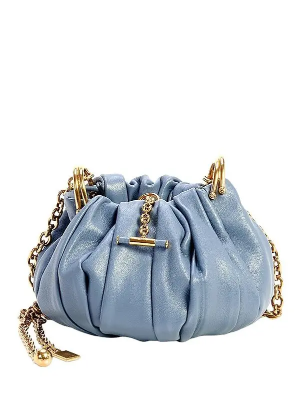 Chloé Leather Plisse Chain Shoulder Bag - Ashes Blue