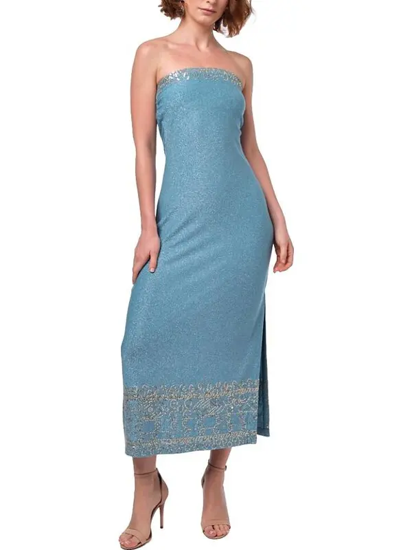 Calypso St. Barth Valerie Strapless Midi Dress - Blue Shimmer