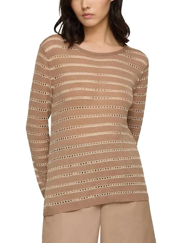 Lafayette 148 New York Metallic Stripe Crewneck Sweater - Brownstone Metallic