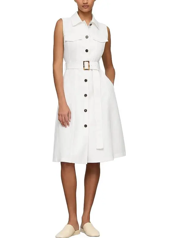 Lafayette 148 New York Sleeveless Shirt Dress - Sea Salt
