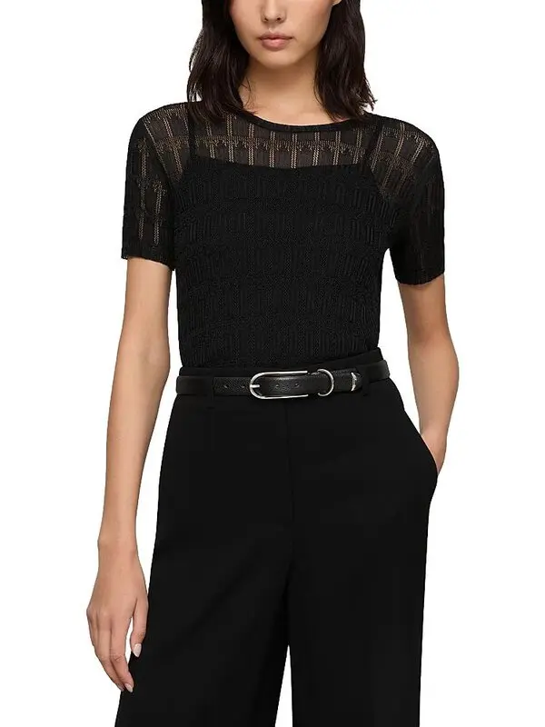 Lafayette 148 New York Lace Stitch Crewneck Sweater - Black