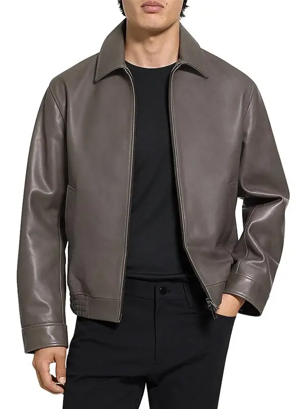 Theory Wyatt Leather Zip Up Jacket - Morel