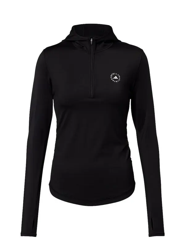 Adidas By Stella McCartney Logo Hooded Zip-up Top - Black