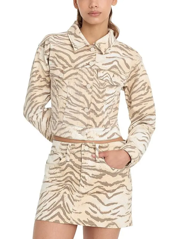 Good American Essential Crop Denim Jacket - Brown Tiger