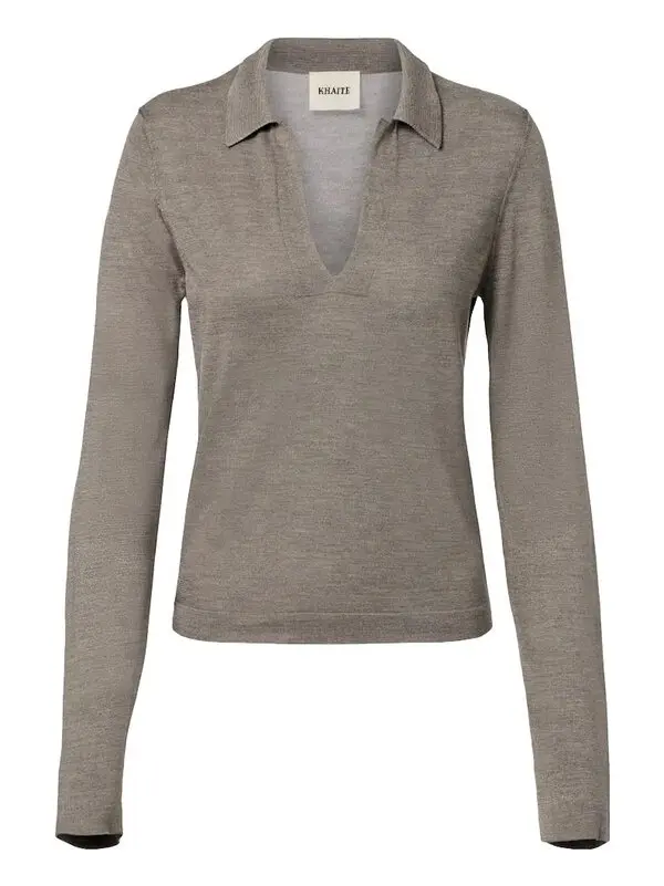 Khaite Mikel Silk Polo Sweater - Grey