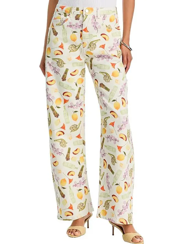 Aqua Printed High Rise Wide Leg Jeans - Fruit Print