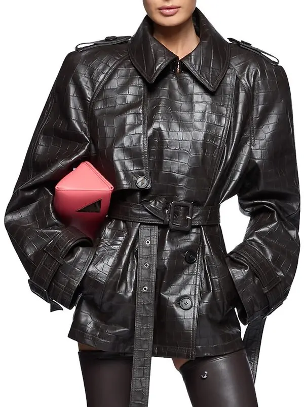 Attico Leather Jacket - Dark Brown