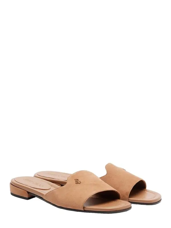 JIMMY CHOO Dina Suede Slides - Beige