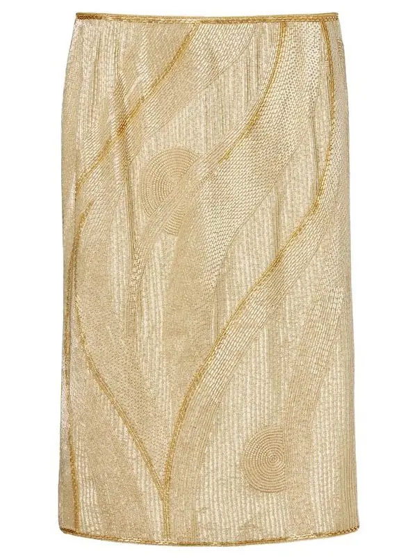 Versace Embroidered Crêpe De Chine Midi Skirt - Gold