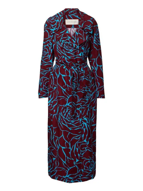 Dries Van Noten Printed Twill Coat - Burgundy