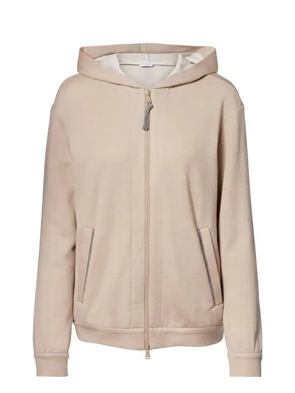 Brunello Cucinelli Monili Cotton And Silk-blend Hoodie - Beige