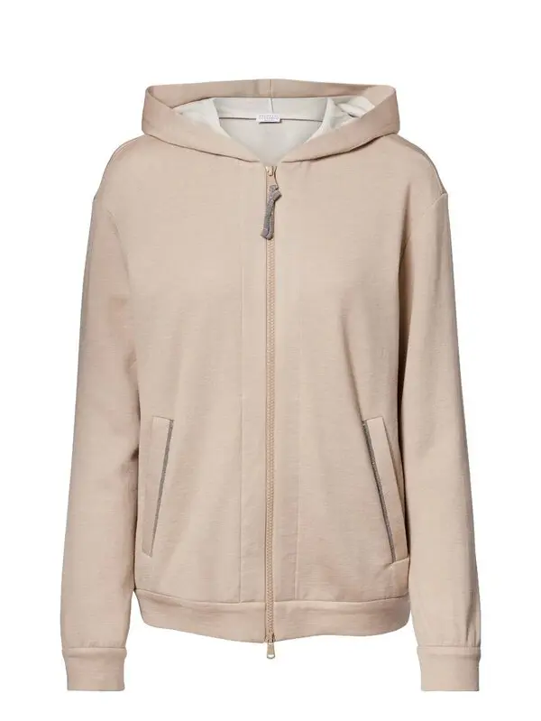 Brunello Cucinelli Monili Cotton And Silk-blend Hoodie - Beige