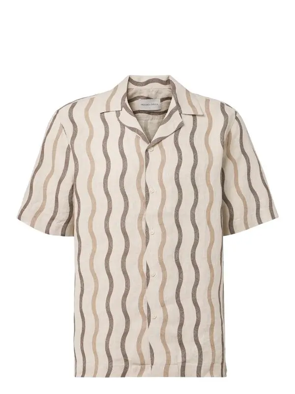 Frescobol Carioca Roberto Printed Linen Bowling Shirt - Beige