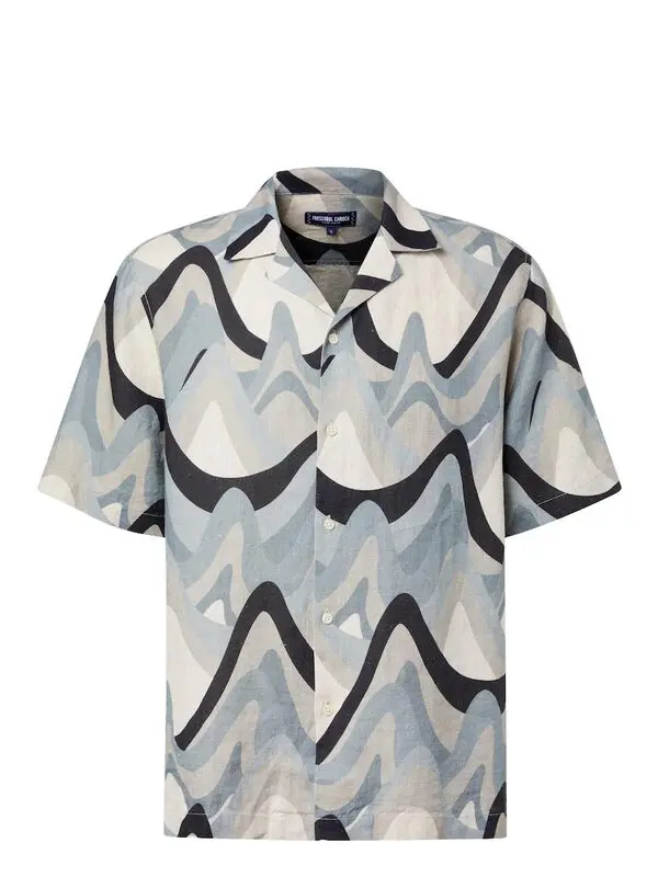 Frescobol Carioca Roberto Printed Linen Bowling Shirt - Blue