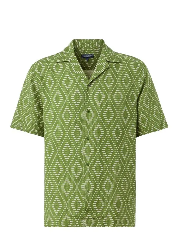 Frescobol Carioca Roberto Printed Linen Bowling Shirt - Green