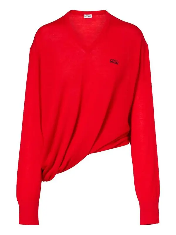 Loewe Double L Asymmetric Wool Sweater - Red