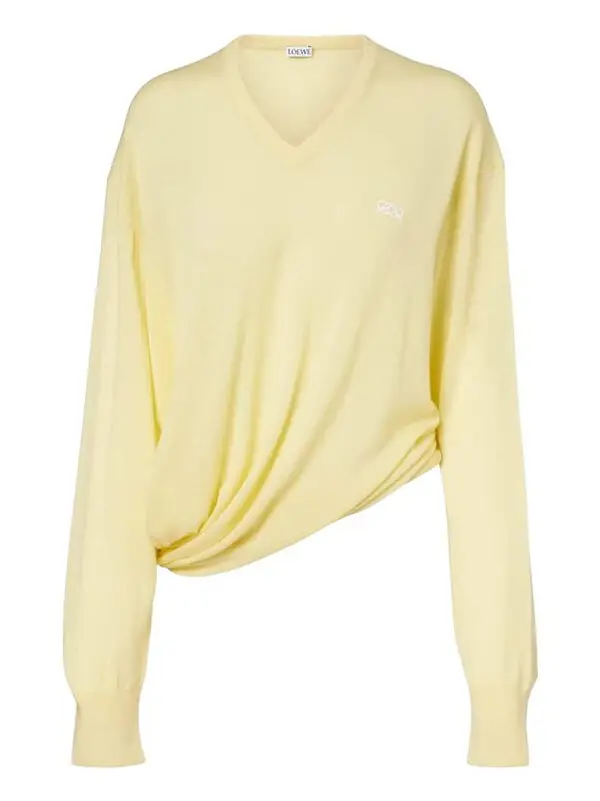 Loewe Double L Asymmetric Wool Sweater - Yellow