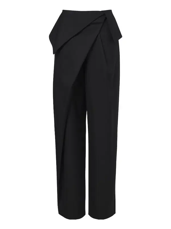 Loewe Draped Wool Wide-leg Pants - Black