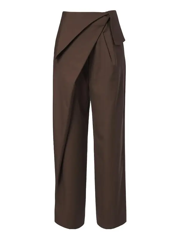 Loewe Draped Wool Wide-leg Pants - Brown